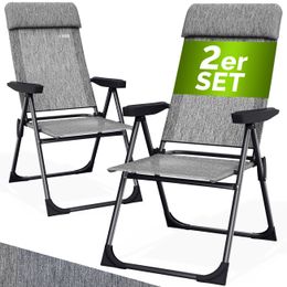 Casaria Gartenstuhl klappbar 2er-Set Grau meliert Alu Hochlehner verstellbar