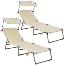 Casaria Gartenliege Hawaii 2er-Set Beige Alu 190x60x30cm