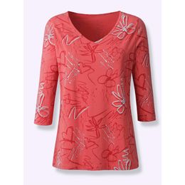 3/4-Arm-Shirt Classic Basics "Shirt", Damen, Gr. 40, pink (grapefruit), 100% Baumwolle, bedruckt, gemustert, V-Ausschnitt, Shirts 3/4-Arm-Shirt