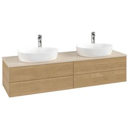 Villeroy & Boch Villeroy und Boch Antao Waschtisch-Unterschrank L28053HN mit Beleuchtung, 160x36x50cm, Hahnloch, Waschbeckenplattenfarbe botticino, honey oak