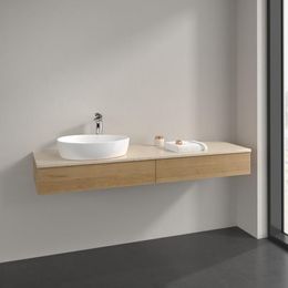Villeroy & Boch Villeroy und Boch Antao Waschtisch-Unterschrank L15153HN mit Beleuchtung mit Struktur, 160x19x50cm, Hahnlochbohrung, Waschbeckenplattenfarbe botticino, honey oak