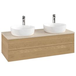 Villeroy & Boch Villeroy und Boch Antao Waschtisch-Unterschrank L24053HN mit Beleuchtung, 120x36x50cm, Hahnloch, Waschbeckenplattenfarbe botticino, honey oak