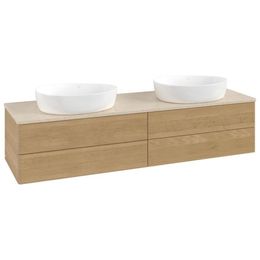 Villeroy & Boch Villeroy und Boch Antao Waschtisch-Unterschrank L28013HN mit Beleuchtung, 160x36x50cm, Waschbeckenplattenfarbe botticino, honey oak