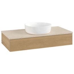 Villeroy & Boch Villeroy und Boch Antao Waschtisch-Unterschrank L09113HN mit Beleuchtung mit Struktur, 100x19x50cm, Waschbeckenplattenfarbe botticino, honey oak
