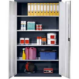 eurokraft pro Fl&uuml;gelt&uuml;rschrank aus Stahlblech, HxBxT 1950 x 1200 x 500 mm, 4 Fachb&ouml;den, Korpus tiefschwarz, T&uuml;rfarbe Lichtgrau