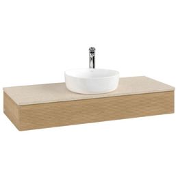 Villeroy & Boch Villeroy und Boch Antao Waschtisch-Unterschrank L10153HN mit Beleuchtung mit Struktur, 120x19x50cm, Hahnloch, Waschbeckenplattenfarbe botticino, honey oak