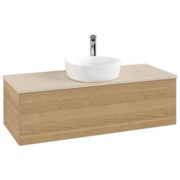 Villeroy & Boch Villeroy und Boch Antao Waschtisch-Unterschrank L32053HN mit Beleuchtung, 120x36x50cm, Hahnloch, Waschbeckenplattenfarbe botticino, honey oak
