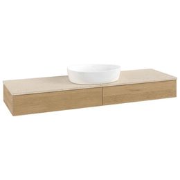 Villeroy & Boch Villeroy und Boch Antao Waschtisch-Unterschrank L14113HN mit Beleuchtung mit Struktur, 160x19x50cm, Waschbeckenplattenfarbe botticino, honey oak