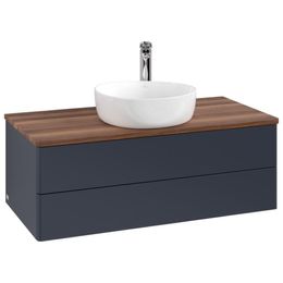 Villeroy & Boch Villeroy und Boch Antao Waschtisch-Unterschrank K20052HG 100x36x50cm, Hahnloch, Waschbeckenplattenfarbe warm walnut, midnight blue matt lacquer