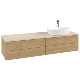 Villeroy & Boch Villeroy und Boch Antao Waschtisch-Unterschrank L27153HN mit Beleuchtung mit Struktur, 160x36x50cm, Hahnloch, Waschbeckenplattenfarbe botticino, honey oak