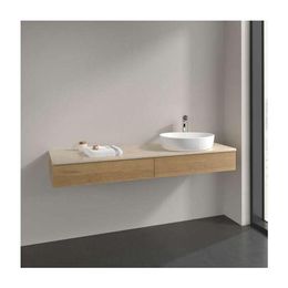 Villeroy & Boch Villeroy und Boch Antao Waschtisch-Unterschrank L16113HN mit Beleuchtung, 2 Ausz&uuml;ge, 1600 x 190 x 500 mm, Front mit Struktur, Honey Oak / Botticino