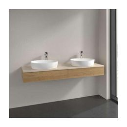 Villeroy & Boch Villeroy und Boch Antao Waschtisch-Unterschrank L17153HN mit Beleuchtung, 2 Ausz&uuml;ge, 1600 x 190 x 500 mm, Front mit Struktur, Honey Oak / Botticino