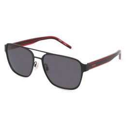HUGO BOSS Hugo HG 1298/S | Herren-Sonnenbrille | Fassung: Vollrand, Pilot, Metall, Schwarz Rot | Glasfarbe: Grau