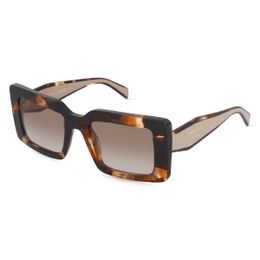 Prada PR D01S | Damen-Sonnenbrille | Fassung: Vollrand, Eckig, Acetat, Beige Gr&uuml;n | Glasfarbe: Braun Verlaufend
