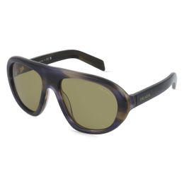 Prada PR C05S | Damen-Sonnenbrille | Fassung: Vollrand, Geometrisch, Acetat, Braun Gestreift | Glasfarbe: Gr&uuml;n