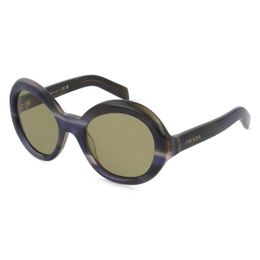Prada PR D08SU | Damen-Sonnenbrille | Fassung: Vollrand, Rund, Acetat, Braun Gestreift | Glasfarbe: Gr&uuml;n