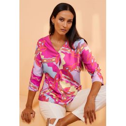 Schlupfbluse Heine, Damen, Gr. 36, orange (orange, fuchsia, bedruckt), 100% Viskose, gebl&uuml;mt, gemustert, V-Ausschnitt, Blusen Schlupfbluse
