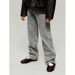 Straight-Jeans name it "NKFROSE STRAIGHT JEANS 3366-BE NOOS", M&auml;dchen, Gr. 146, N-Gr, blau (light grau denim), Denim/Jeans, Obermaterial: 100% Baumwolle, bedruckt, leichte Abriebeffekte, straight fit kn&ouml;chellang, Jeans Straight-Jeans