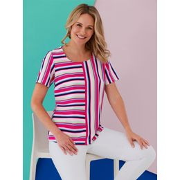 Schlupfbluse Classic Basics, Damen, Gr. 44, bunt (hellros&eacute;, himmelblau, gestreift), 100% Polyester, gemustert, gestreift, mehrfarbig, Rundhals, Blusen Schlupfbluse