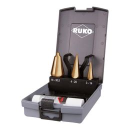 Ruko Blechsch&auml;lbohrer-Satz HSS-TiN, geschliffen in Kunststoffkassette (ABS) 4-teilig Gr&ouml;&szlig;en 1, 2, 3 (101020TRO)