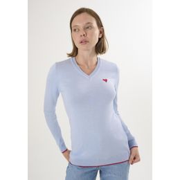 V-Ausschnitt-Pullover FELIX HARDY "V-Ausschnitt-Strickpullover", Damen, Gr. L, blau, 100% Baumwolle, Pullover
