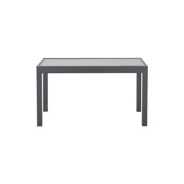 Calvi Rechteckiger, ausziehbarer Gartentisch f&uuml;r 6 bis 10 Personen &ndash; Aluminiumgestell &ndash; Tischplatte aus geh&auml;rtetem Glas &ndash; L 135&ndash;270 x H 75 x T 90