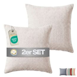 Inspinovia Outdoor Kissen 2er Set inkl. F&uuml;llung 45 x 45 cm Creme, nachhaltig und OEKO-TEX zertifiziert