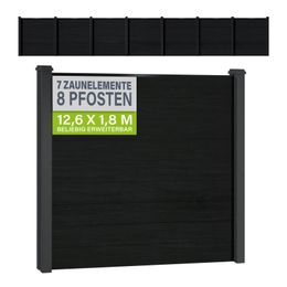Juskys&reg; WPC Sichtschutzzaun 7er Set - Komplettset inkl. 8 WPC Pfosten & Zubeh&ouml;r, Gartenset WPC- & Stahlkonstruktion, Anthrazit / Grau