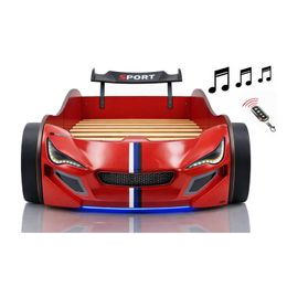 Autobett Kinder 90x200 Jungen LED Leuchte Unterbodenbeleuchtung Sound Fernbedienung
