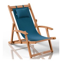 Juskys&reg; Sonnenliege Tavira - Petrol, Akazienholz Liege mit UV-best&auml;ndigem Polyesterbezug, verstellbare Komfortposition, klappbar