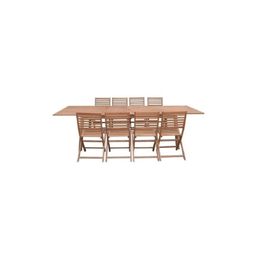 Calvi Garten-Essgruppe f&uuml;r 8 bis 12 Personen &ndash; Ausziehbarer Tisch 200/250/300 x 100 cm + 6 St&uuml;hle &ndash; FSC-zertifiziertes Eukalyptusholz