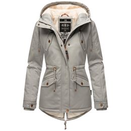 Winterjacke Marikoo "Manolya", Damen, Gr. L (40), grau (hellgrau), Oberstoff: 100% Baumwolle. Futter: 100% Polyester. Wattierung: 100% Polyester. &Auml;rmelfutter: 100% Polyester, figurbetont Po-bedeckend, hoch geschlossener Ausschnitt, &Auml;rmel ohne &Auml;rmelschlitz Rippstrickb&uuml;ndchen mit Druckknopf, Jacken Winterjacke, stylischer Kurzmantel mit weichem Teddyfell-Futter