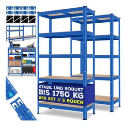 Masko&reg; 2er-Set Lagerregal Schwerlastregal, Kellerregal, verstellbare Ablagen, MDF-Platten Regal aus Metall, Steckregal, Werkstattregal, Keller, Garage
