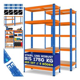 Masko&reg; 2er-Set Lagerregal Schwerlastregal, Kellerregal, verstellbare Ablagen, MDF-Platten Regal aus Metall, Steckregal, Werkstattregal, Keller, Garage