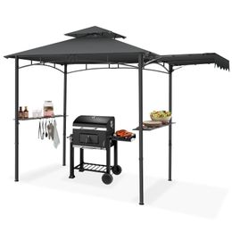 TecTake&reg; Grillpavillon, wetterfest mit UV-Schutz, klappbare Markise, seitliche Gitterablagen und 6 Haken, 316 x 150 x 250 cm