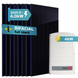 SUNNIVA&reg; 4.0 kW Solaranlage, 8x 500 W Solarmodule Fullblack Bifacial, Wechselrichter SolarEdge SE4K (3-phasig)