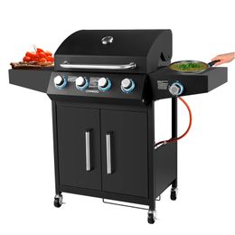 Steinborg Gasgrill 4 Brenner mit Seitenbrenner Beleuchtete Drehkn&ouml;pfe