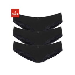 Slip Lascana, Damen, Gr. 40/42, schwarz, Obermaterial: 95% Baumwolle, 5% Elasthan. Spitze: 87% Polyamid, 13% Elasthan, unifarben, k&ouml;rpernah, Unterhosen Slip, aus elastischer Baumwolle mit zarter Spitze