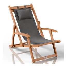 Juskys&reg; Sonnenliege Tavira - Dunkelgrau, Akazienholz Liege mit UV-best&auml;ndigem Polyesterbezug, verstellbare Komfortposition, klappbar