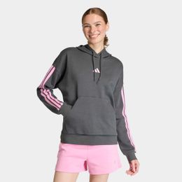 Kapuzensweatshirt adidas Sportswear "ESSENTIALS 3-STREIFEN FLEECE HOODIE", Damen, Gr. M, grau six, st tropic bloom, Obermaterial: 55% Baumwolle, 36% Polyester, 9% Viskose, normal, Rundhals, angesetztes B&uuml;ndchen, Sweatshirts