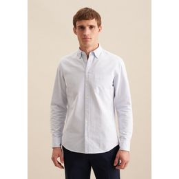 Businesshemd Seidensticker, Herren, Gr. L (41), normale &Auml;rmell&auml;ngen, blau (mittelblau), 100% Baumwolle, gestreift, slim fit, 2-Knopf-Manschette, Hemden, Slim 1/1 Button-Down-Kragen Gestreift