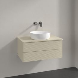 Villeroy & Boch Villeroy und Boch Antao Waschtisch-Unterschrank L19150HJ mit Beleuchtung, 80x36x50cm, Hahnloch, Waschbeckenplattenfarbe Lack, silk grey matt lacquer