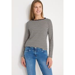 Langarmshirt Cecil, Damen, Gr. XXL (46), universal blau, Jersey, Obermaterial: 76% Baumwolle, 24% Modal, gestreift, normal h&uuml;ftbedeckend, Rundhals, Shirts Langarmshirt, im Streifen-Look