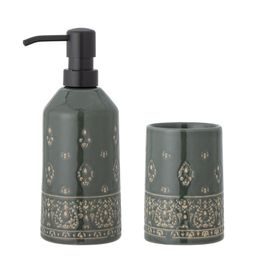 Bloomingville Cheran Seifenspender-Set aus Steingut &Oslash; 7,5xH11, &Oslash; 7,5xH19,5 cm, Set skandinavische Deko Online Shop