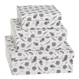 Chic Antique Geschenkbox 3er-Set mit Zapfen H9/L25/B25 cm, wei&szlig; skandinavische Deko Online Shop