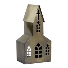 Chic Antique Lichthaus Kirche aus Metall H35/L18/B12 cm, antique messing skandinavische Deko Online Shop