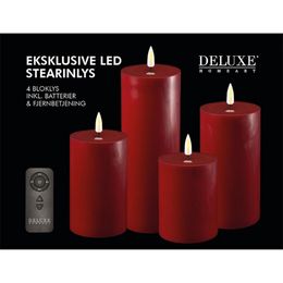 Deluxe Homeart Geschenkbox LED Blockkerzen Set mit Fernbedienung 4 Kerzen + Fernbedienung, dunkelrot skandinavische Deko Online Shop