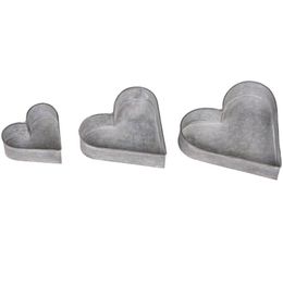 Chic Antique Herz Tablett 3er Set Zink-Look H5/L22/B22 cm, antique zink skandinavische Deko Online Shop
