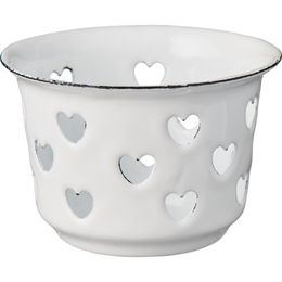 IB Laursen Kerzenhalter f&uuml;r Teelicht mit Herzen Emaille H&ouml;he 5, &Oslash; 7.5 cm, wei&szlig; skandinavische Deko Online Shop
