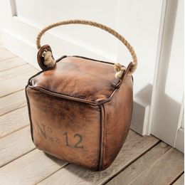 Faktorei T&uuml;rstopper rund Vintage Leder &Oslash; 19 cm, 20 cm hoch skandinavische Deko Online Shop